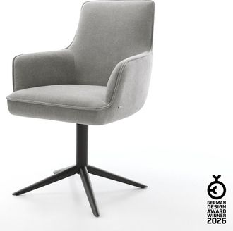 DELIFE Drehstuhl Heira-Flex mit Armlehnen Strukturstoff Soft Grau Fu&szlig;kreuz Schwarz 360&deg; drehbar Wippfunktion Taschenfederkern, Esszimmerst&uuml;hle