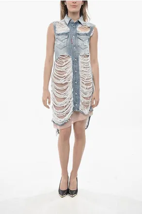 Dsquared2 Distressed Denim Shirtdress With Inner Slip size 40