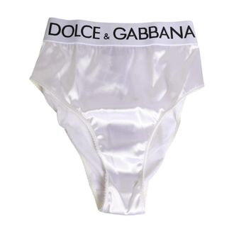 Dolce & Gabbana Wei&szlig;e Satin High-Waist Brief Logo Unterw&auml;sche - - Underwear - Damen - Wei&szlig; - S