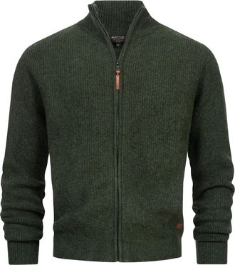 Indicode Herren INPeace Cardigan Strickjacke mit Stehkragen | Feinstrickjacke mit Rei&szlig;verschluss f&uuml;r M&auml;nner Jungle Green, XL