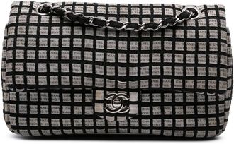 Chanel Hobo Bags - Medium Classic Ribbon Tweed Double Flap - Gr. unisize - in Wei&szlig; - f&uuml;r Damen