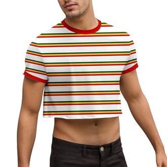 Generic T-shirt &agrave; manches courtes et col rond ray&eacute; pour homme, beige, XXL