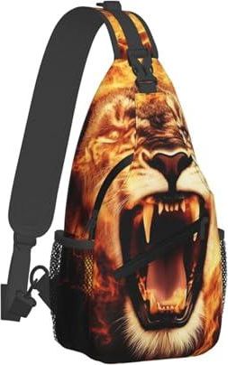 Generic Durable Sacoche Tactique Lion en col&egrave;re Sling Bag Polyester Sac &agrave; Dos De Voyage pour Homme Femme &eacute;cole