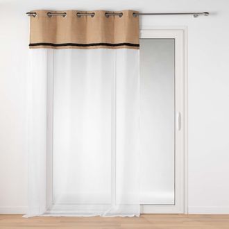 Douceur d'Int&eacute;rieur Malory &Ouml;senvorhang, durchscheinend (140 x 240 cm), Schwarz, Sabl&eacute;-Voile mit Jute-Oberseite und Fransen