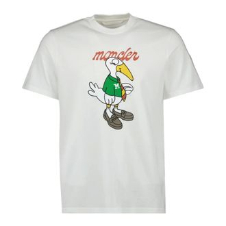 Moncler Homme, Tops, Blanc, Taille: S T-shirt Logo Mascotte, Col Rond Manches Courtes