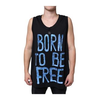 Dolce & Gabbana Schwarzes Born To Be Free &auml;rmelloses T-Shirt - - Tops - Herren - Schwarzk - XL