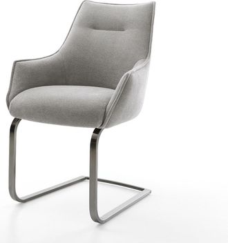 DELIFE Freischwinger Alja-Flex mit Armlehnen Strukturstoff Soft Grau Freischwinger flach Graphit Taschenfederkern, Esszimmerst&uuml;hle