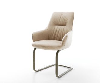 DELIFE Freischwinger Zelia-Flex mit Armlehnen Mikrofaser Beige Vintage Freischwinger flach Effektfinish Titan Taschenfederkern, Esszimmerst&uuml;hle