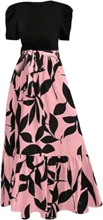 Generic Robe dété en jean à manches cloches et col en V pour femme, rose, M