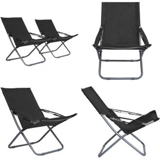 vidaXL Vidaxl - Klappbare Strandst&uuml;hle 2 Stk. Stoff Schwarz - Strandstuhl - Klappstuhl - Gartenstuhl - Outdoor M&ouml;bel - Stahlgestell - Home & Living