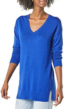 Amazon Essentials Pull Tunique Léger À Manches Longues Et Col En v (Disponible En Grande Taille) Femme, Bleu Vif, XXL