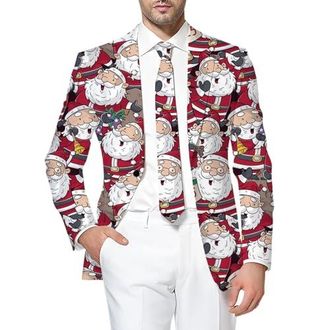 Generic Costume Noel Homme Manches Longues, Veste De Noël pour Homme Imprimé Blazer De Noël pour Les Affaires Et Le Commerce Christmas La Mode Mi Saison Chic 
