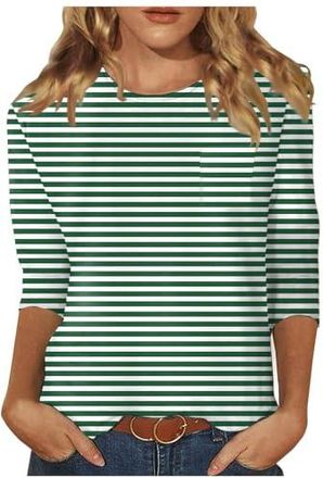 Generic T-shirt &agrave; manches longues pour femme - Haut &agrave; manches 3/4 pour la vie d&eacute;t&eacute; d&eacute;contract&eacute;e - Mode d&eacute;contract&eacute;e polyvalente - Design classique col rond - 