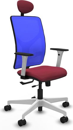 Piqueras y Crespo B&uuml;rostuhl mit wei&szlig;en und schwarzen Armlehnen, h&ouml;henverstellbarer Lendenwirbelst&uuml;tze und festem Kopfteil, ausgestattet mit Syncro/Traslack. Blau/Granat