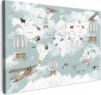 MuchoWow &copy; Leinwandbild Gro&szlig; 120x80 cm XXL Dekoration Wohnzimmer Bilder Pictures Wall Decoration Living Room Wohnungs Deko Moderne Bild Weltkarte - Kind - Flug