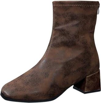 Generic Bottes en caoutchouc &agrave; talon &eacute;pais pour femme - Grande taille - T&ecirc;te carr&eacute;e - Polyvalentes - &Eacute;lastique - Tendance - Talon haut - Chaussures pour femme