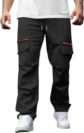 Generic Pantalon cargo ample et multi-poches pour homme - Couleur unie, Noir, XXL