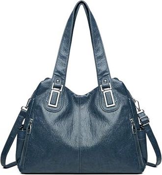 Generic Sac &agrave; main punk clout&eacute; sur le dessus en cuir PU avec plusieurs poches, couleur unie pour le travail, les voyages, bleu, 14.17x10.24x5.51inch