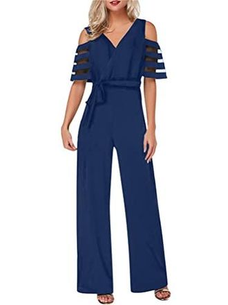 ORANDESIGNE Femme Combinaison Col V &Eacute;paules D&eacute;nud&eacute;es Jumpsuit &Eacute;l&eacute;gant Business Playsuit Couleur Unie Long Pantalon Cocktail Soir&eacute;e C&eacute;r&eacute;monie Romper avec Ceinture 