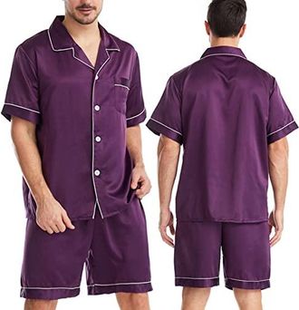 Generic Ensemble pyjama court en satin pour homme avec short et short, Violet, S