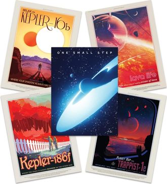 Artery8 NASA Space Grand Tour Travel Exploration Exoplanet Art Print Poster Home Decor Premium Pack of 5 - includes Custom 50th Anniversary Apollo 11 Moon Lan