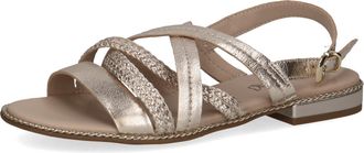 Caprice Damen Sandalen flach aus Leder mit Fußbett, Metallisch (Platin Metal.), 37 EU