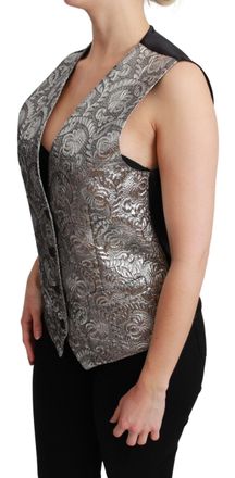 Dolce & Gabbana Womens Silver Brocade Sleeveless Metallic Top