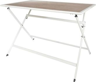 Altobuy HANAE - Table Pliante de Jardin Rectangle en M&eacute;tal et Verre D&eacute;cor Imitation Bois
