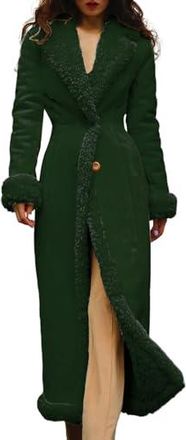 Generic Veste dhiver longue pour femme avec doublure en polaire à simple boutonnage - Col à revers surdimensionné - Trench en coton épais et coupe-vent - Mant