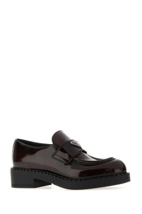 Prada Womens Dark Brown Leather Loafers Bruciato Mocassini