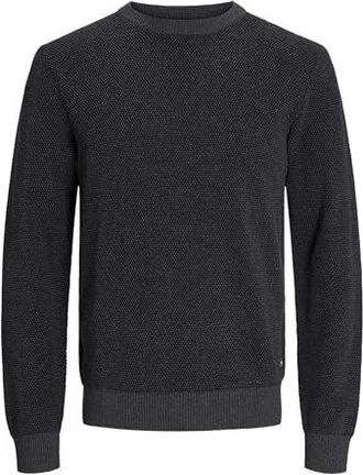 Jack & Jones Pull Basique en Tricot &agrave; col Rond pour Homme Coupe ajust&eacute;e Coton Confortable, M&eacute;lange de Gris fonc&eacute;., XL