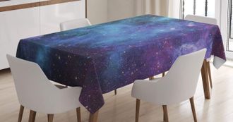Abakuhaus Nebel Tischdecke, Galaxy Sterne im Weltraum, Pflegeleicht mit Modernster Druck Technologie Waschbar und Personalisiert, 140 x 170 cm, Marine Lila