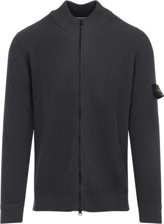 Stone Island Homme, Pulls, Gris, Taille: L Pull zipp&eacute; en maille c&ocirc;tel&eacute;e