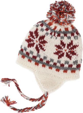 Guru Shop M&uuml;tze mit Ohrenklappen, Norwegischem Muster, Winterm&uuml;tze - Wei&szlig;/weinrot, Herren/Damen, Synthetisch