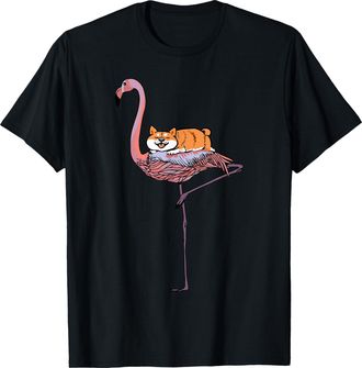 Huebucket Flamingo and Shiba Inu T-Shirt