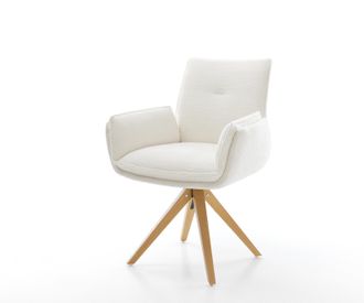 DELIFE Drehstuhl Nela-Flex Boucl&eacute; Soft Beige Holzgestell kantig Natur 360&deg; drehbar, Esszimmerst&uuml;hle
