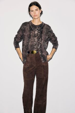 Gerard Darel Gilet imprim&eacute; python en laine - ROSA - Marron
