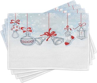 Abakuhaus Weihnachten Platzmatten, Retro, Waschbare Stoff Esszimmer Küche Tischdekorations Digitaldruck, Weißrot