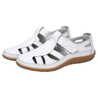 Generic Sandales en cuir pour femme - Bout fermé - Rembourrées - Chaussures de marche décontractées - Chaussures dété - Chaussures plates tendance pour les va