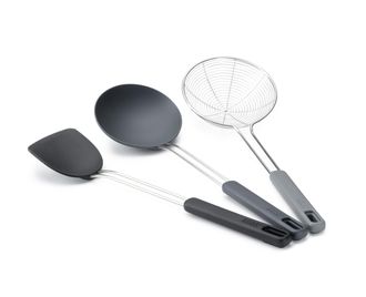 Joseph Joseph Nest Fusion 3-teiliges Silikon Edelstahl Wok Zubehör Set, Pfannenwender, Löffel und Skimmer, BPA frei, Hitzebeständig, Antihaftbeschichtet Koch Utensi