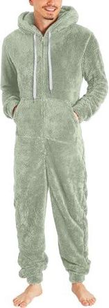 Generic Combinaison &agrave; capuche pour homme - Pyjama en polaire - Pyjama long - Pyjama doux &agrave; capuche pour homme - Combinaison tout-en-un pour homme - Pyjama dhi