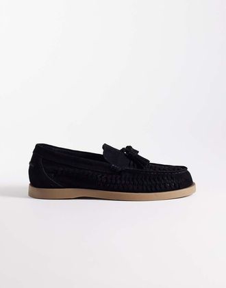 Asos Mocassins tress&eacute;s &agrave; pampilles en daim - Noir