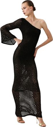 Simona Corsellini Femme, Robes, Noir, Taille: 36 FR Abito lungo monospalla in maglia lurex