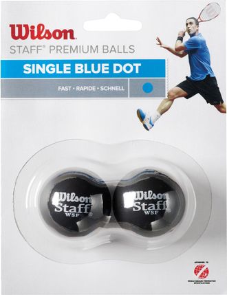 Wilson Squash-Ball, 2 Stück, Schnell, Anfänger, Blauer Punkt, Staff Premium Single Blue Dot, WRT617500, Schwarz