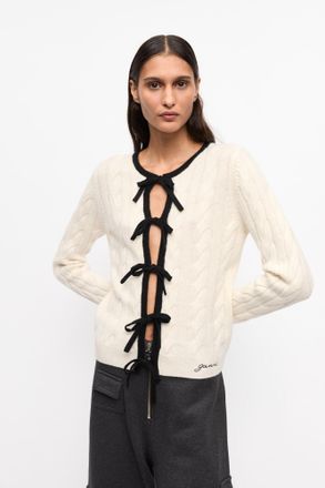 Ganni Cardigan ivoire en mélange de cachemire avec lien à nouer Blanc - Taille S