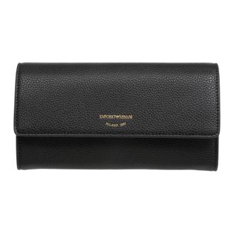 Emporio Armani Femme, Accessoires, Noir, Taille: ONE Size Portefeuille &agrave; bouton-pression avec logo et fentes pour cartes