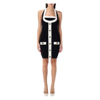 Balmain Zweifarbiges Mini-Strickkleid mit Neckholder - - Dresses - Damen - Schwarzk - S