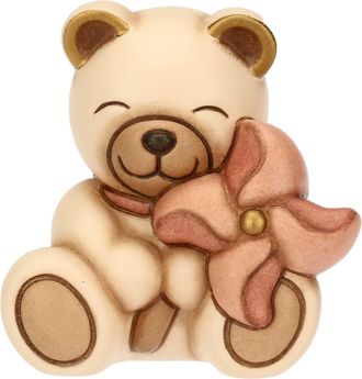 Thun Teddy mit rosa Windrad - Keramik - Kollektion Bonboniere - 5,2 x 4,1 x 5,2 cm