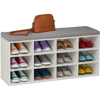 Relaxdays Relaxdays - Banc &agrave; chaussures, 12 compartiments, h x l x p : 49,5 x 104 x 31 cm, pour lentr&eacute;e ou la chambre, blanc
