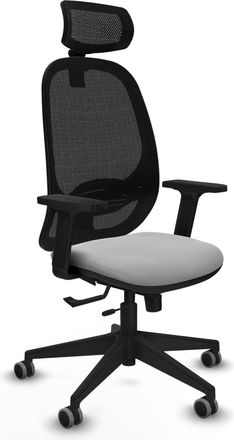 Piqueras y Crespo Hellgrauer Stuhl mit 2D-Armlehnen, h&ouml;henverstellbarer Lendenwirbelst&uuml;tze und h&ouml;henverstellbarem Kopfteil, h&ouml;henverstellbar und neigbar. Ausgestattet m